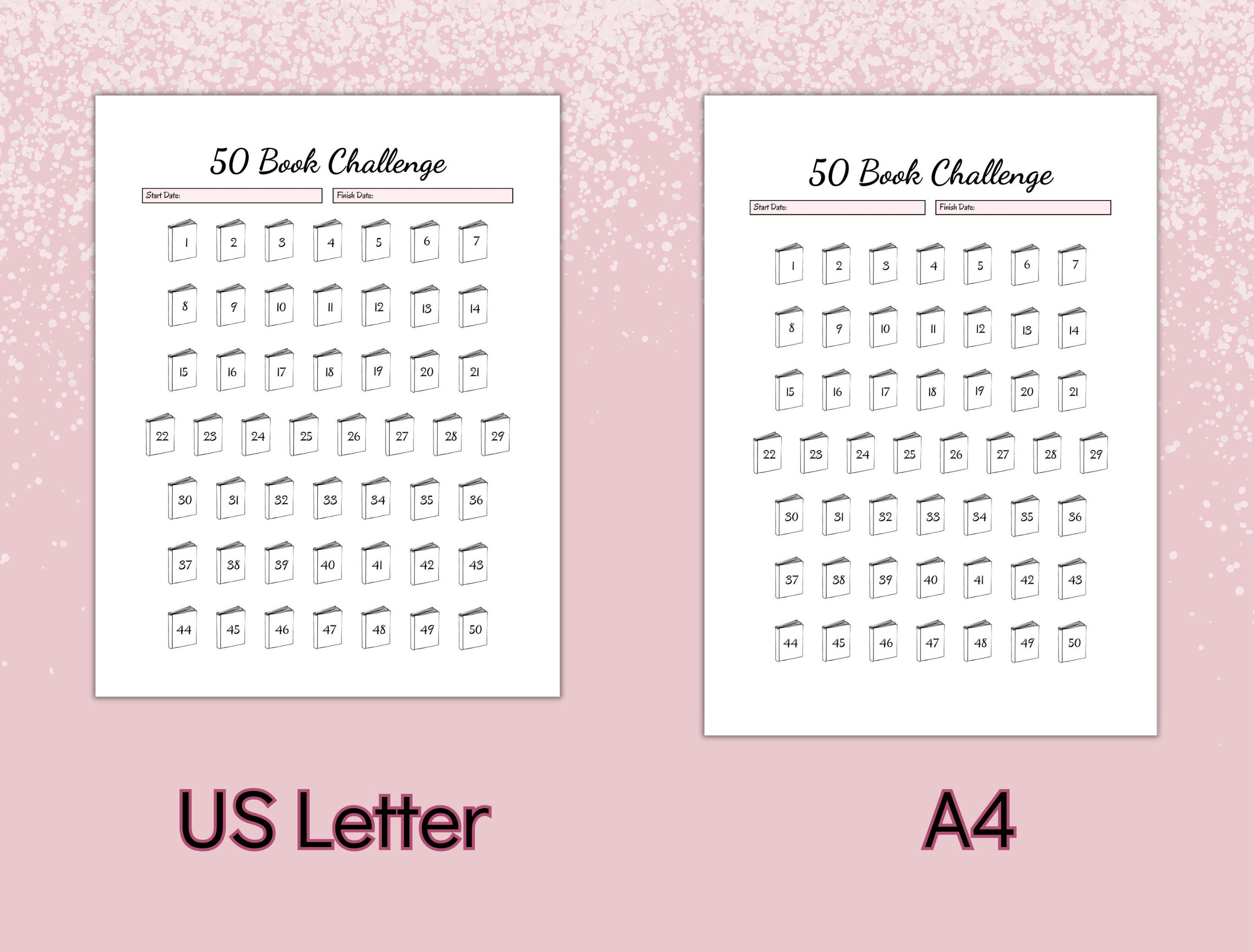50 Book Challenge Tracker Printable, Booklover Reading Goals, Book ...