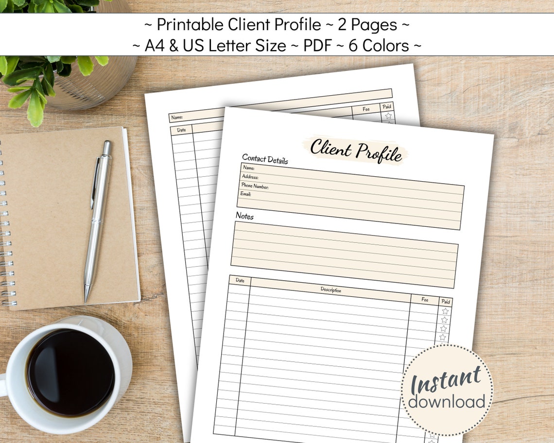 Printable Client Profile, Customer Information Sheet for Hair and Beauty Salon, Client Record ...