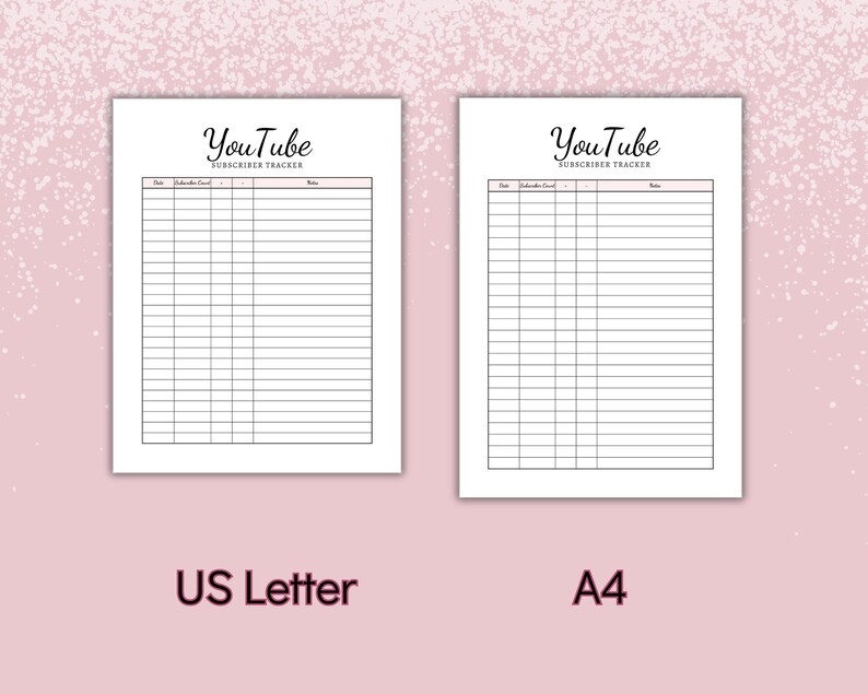 Youtube Subscriber Tracker Printable: Social Media Growth Log (A4, US ...