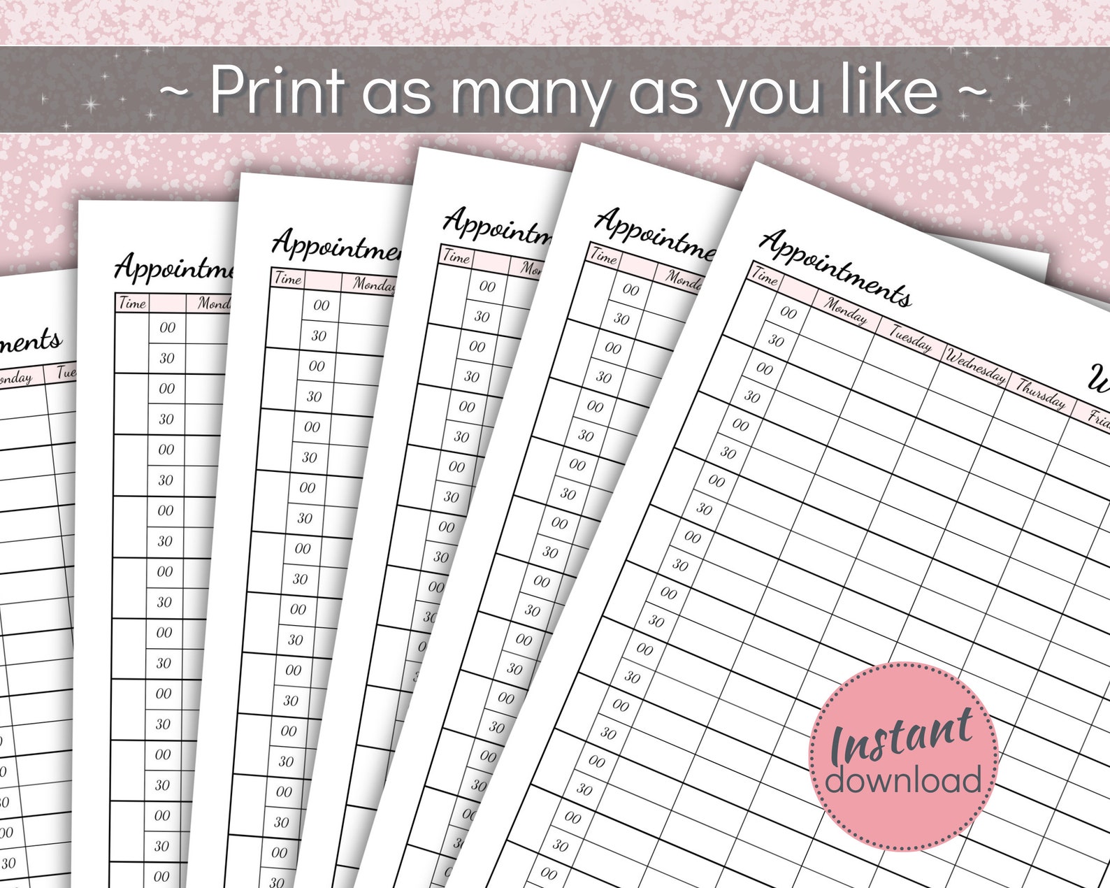 Printable Appointment Book With 30 Minute Time Slots, Weekly Client ...