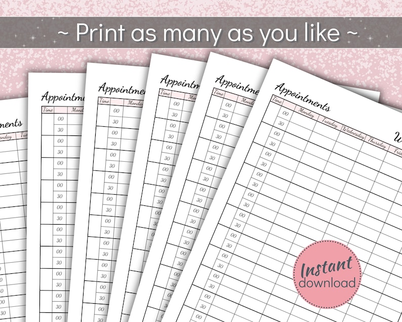 Printable Appointment Book With 30 Minute Time Slots, Weekly Client ...