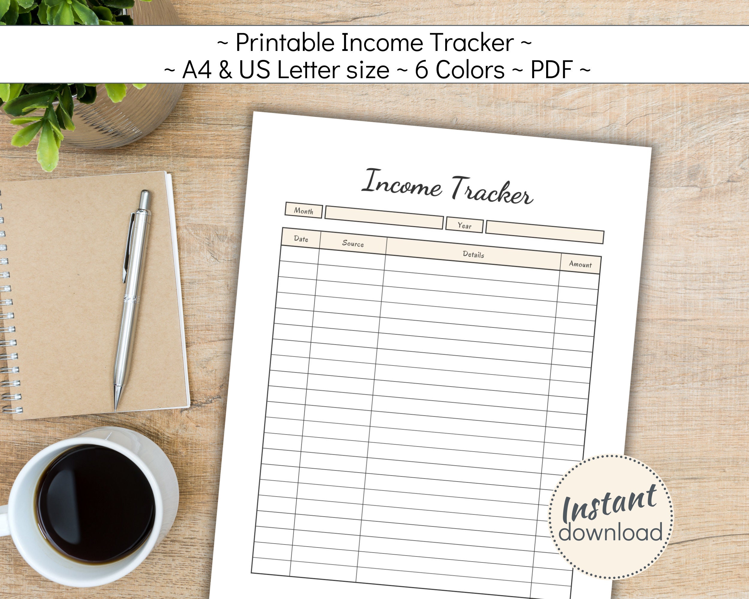 Printable Monthly Income Tracker, Financial Planner, Earnings Sheet ...