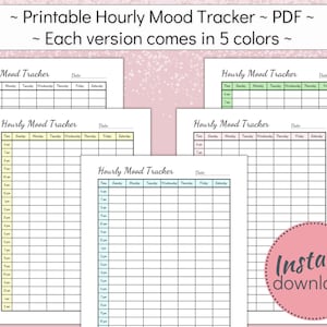 Simple Hourly Mood Tracker Printable, Weekly Emotions Record, Wellness ...