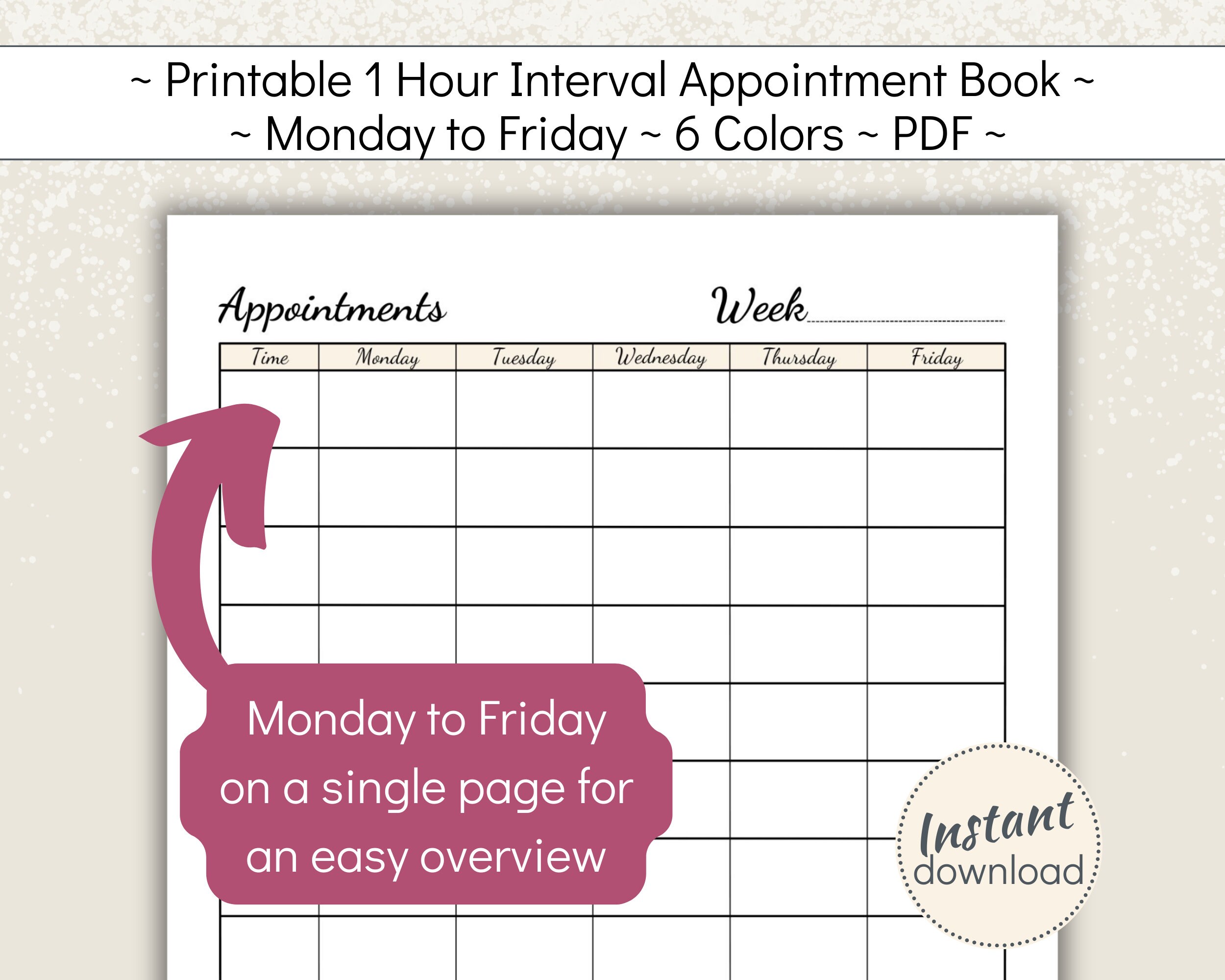 Printable Appointment Tracker With Hourly Time Slots, Weekly Client ...