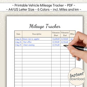 Mileage Tracker Printable, Travel Distance Logbook, Business Miles Log ...