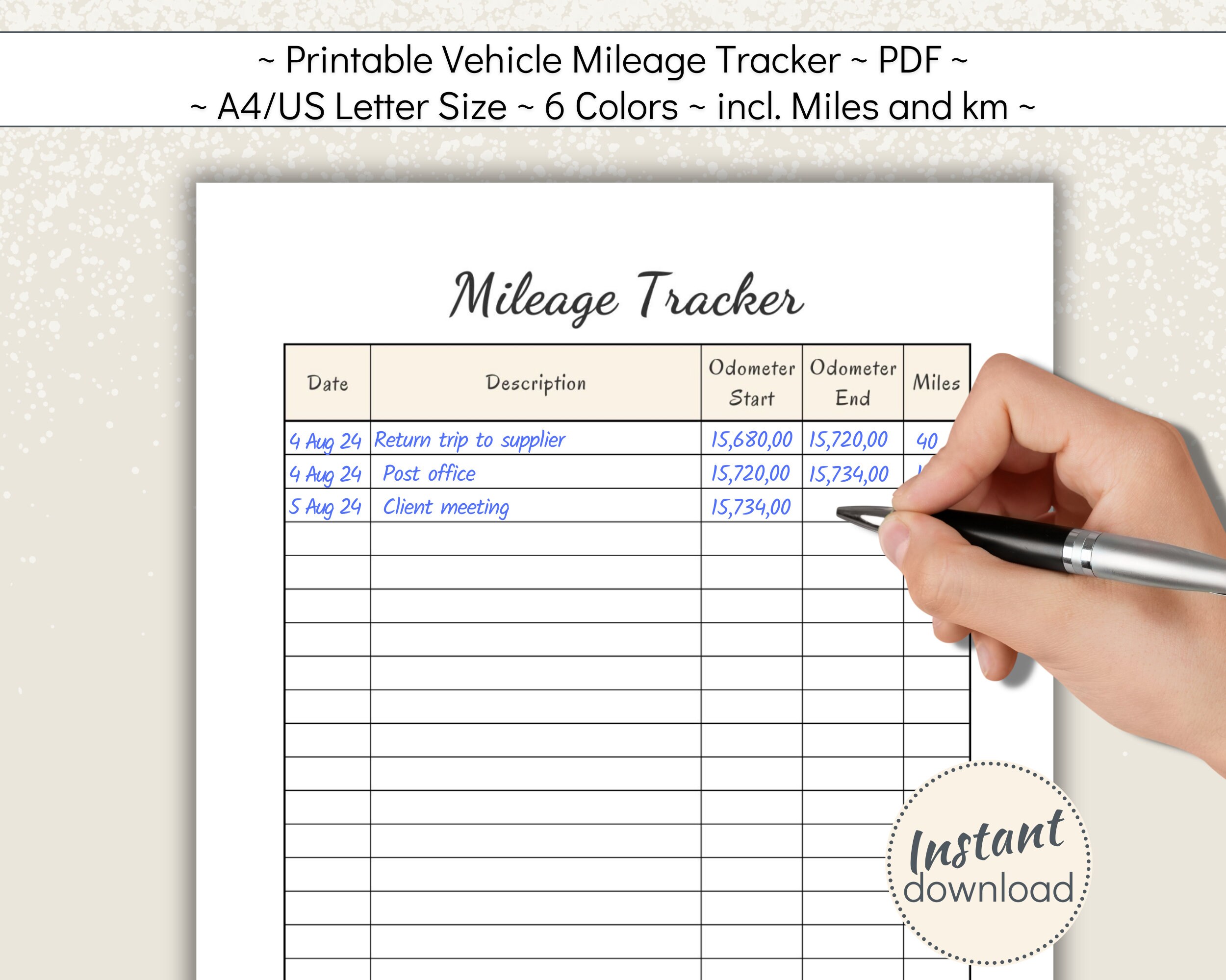 Mileage Tracker Printable, Travel Distance Logbook, Business Miles Log ...