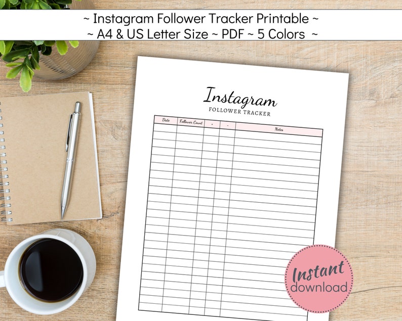 Instagram Follower Tracker Printable, Social Media Subscriber Growth ...