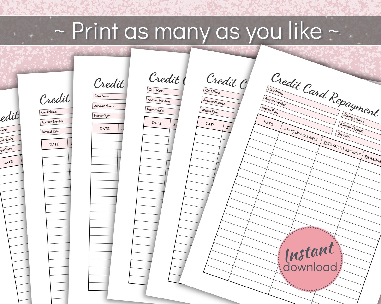 Printable Credit Card Debt Repayment Planner, Payoff Tracker in 5 ...