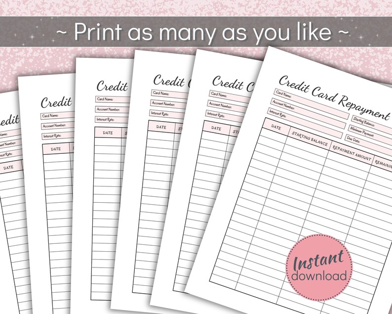 Printable Credit Card Debt Repayment Planner, Payoff Tracker in 5 ...