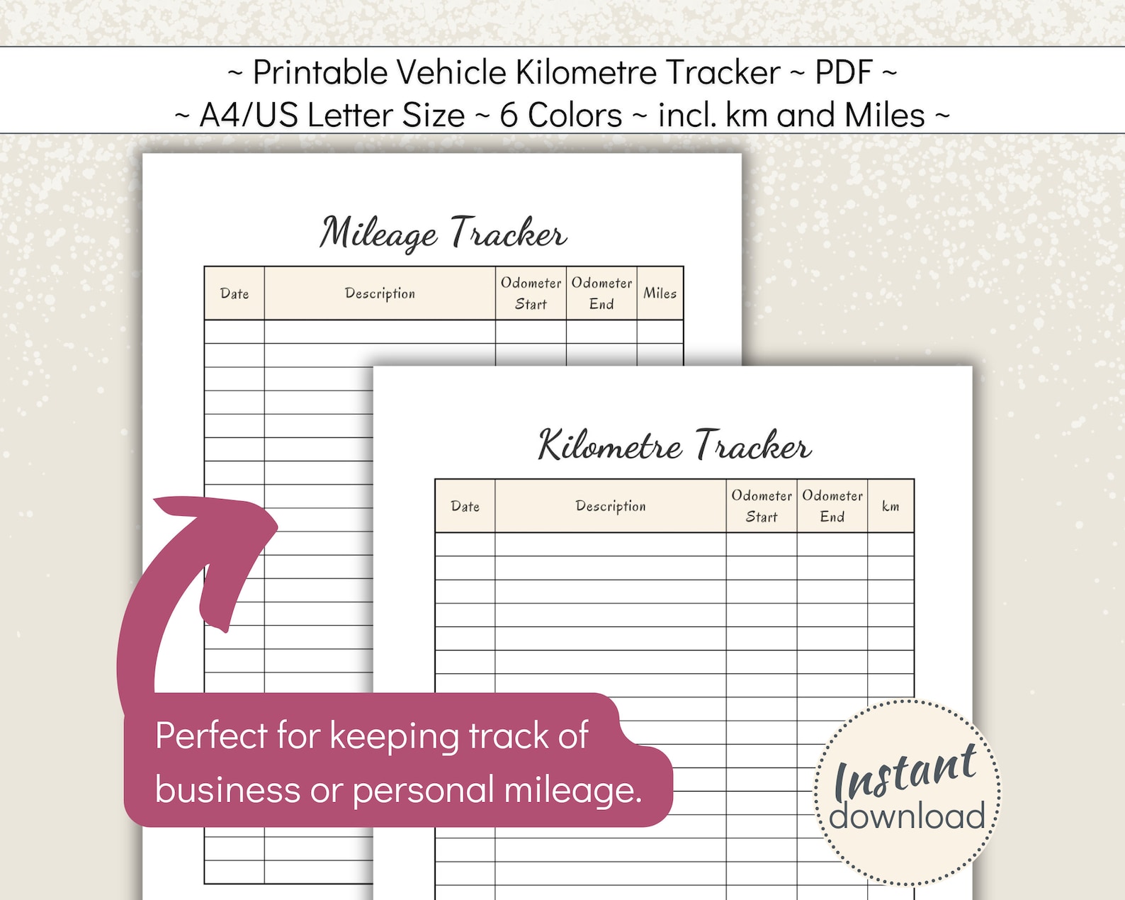 Vehicle Kilometre Log Book Printable, Km Travel Distance Logbook ...
