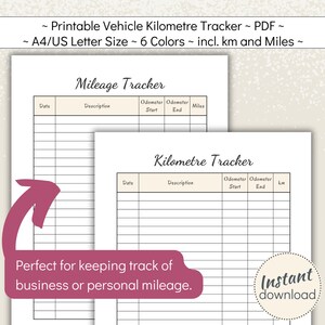 Vehicle Kilometre Log Book Printable, Km Travel Distance Logbook ...