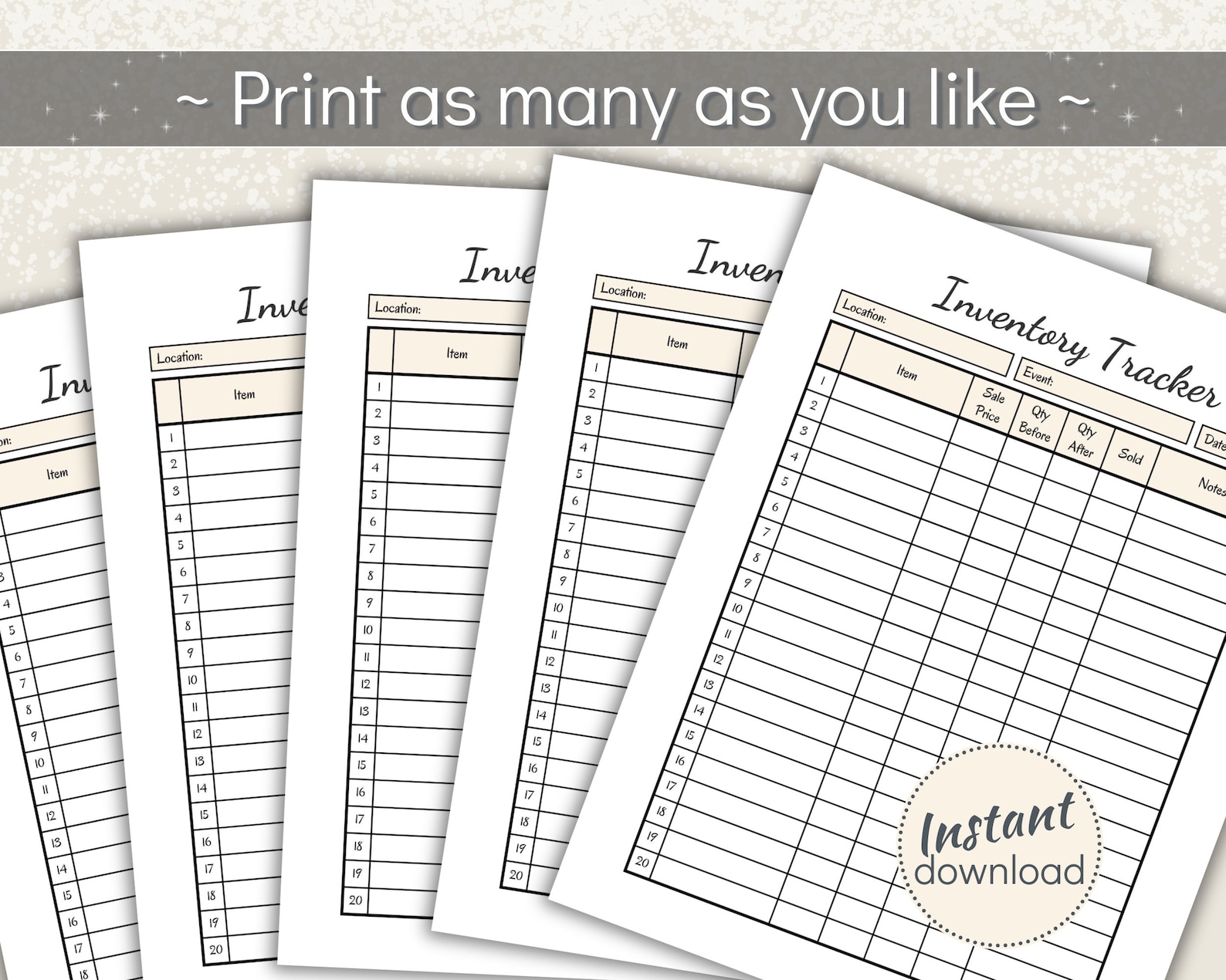 Printable Stock Tracker, In-person Inventory Tracking Sheet for Small ...