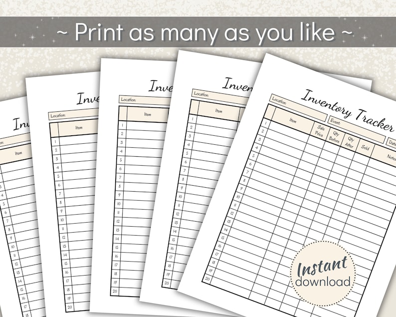 Printable Stock Tracker, In-person Inventory Tracking Sheet for Small ...