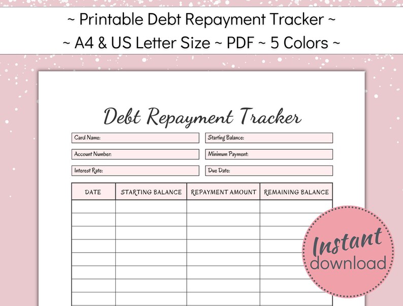 Printable Money Repayment Planner Debt Payment Tracker in 5 - Etsy