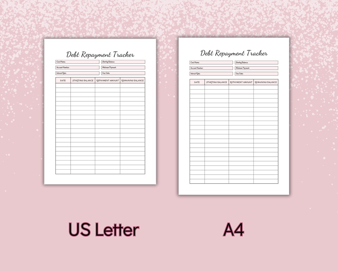 Printable Money Repayment Planner, Debt Payment Tracker in 5 Colors ...