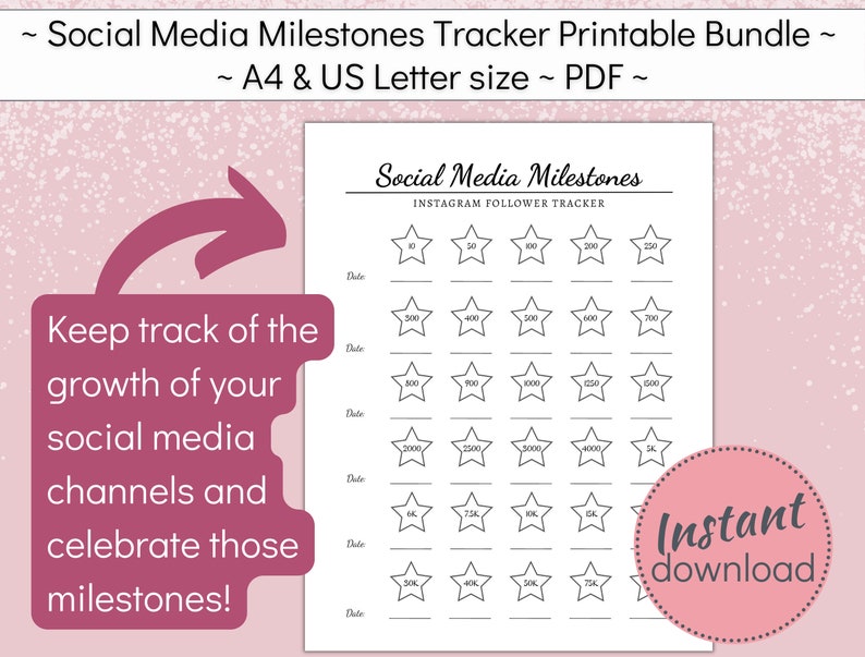 Social Media Milestones Tracker Printable Youtube Tiktok - Etsy