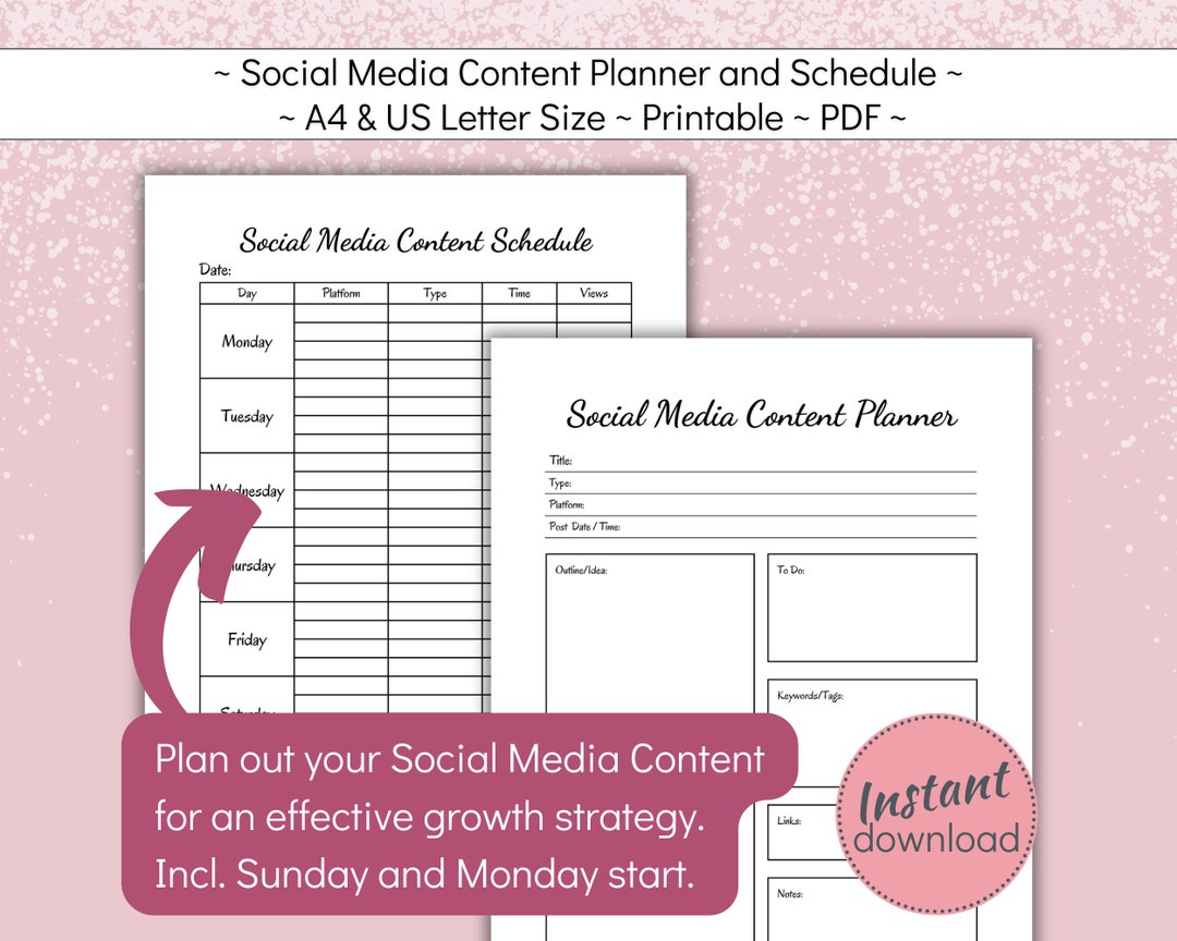 Social Media Content Planner Printable, Youtube, Tiktok, Instagram Post ...