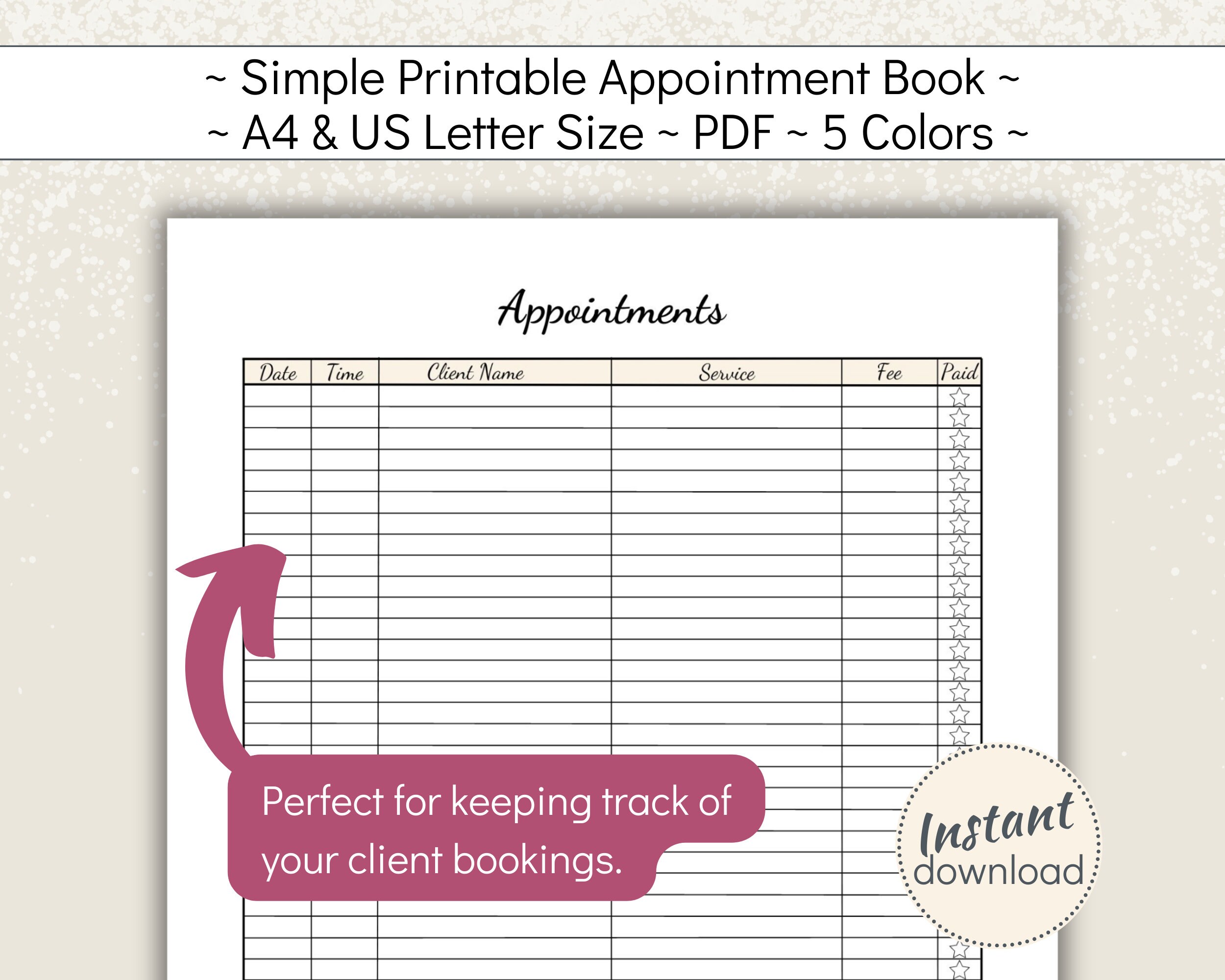 Printable Appointment Book, Client Appointment Tracker for Beauty ...