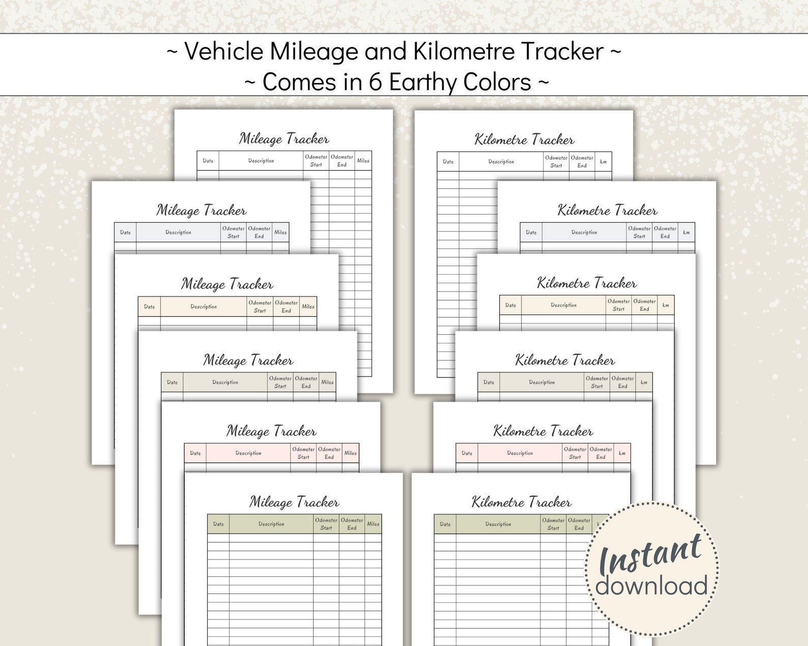 Vehicle Kilometre Log Book Printable, Km Travel Distance Logbook ...
