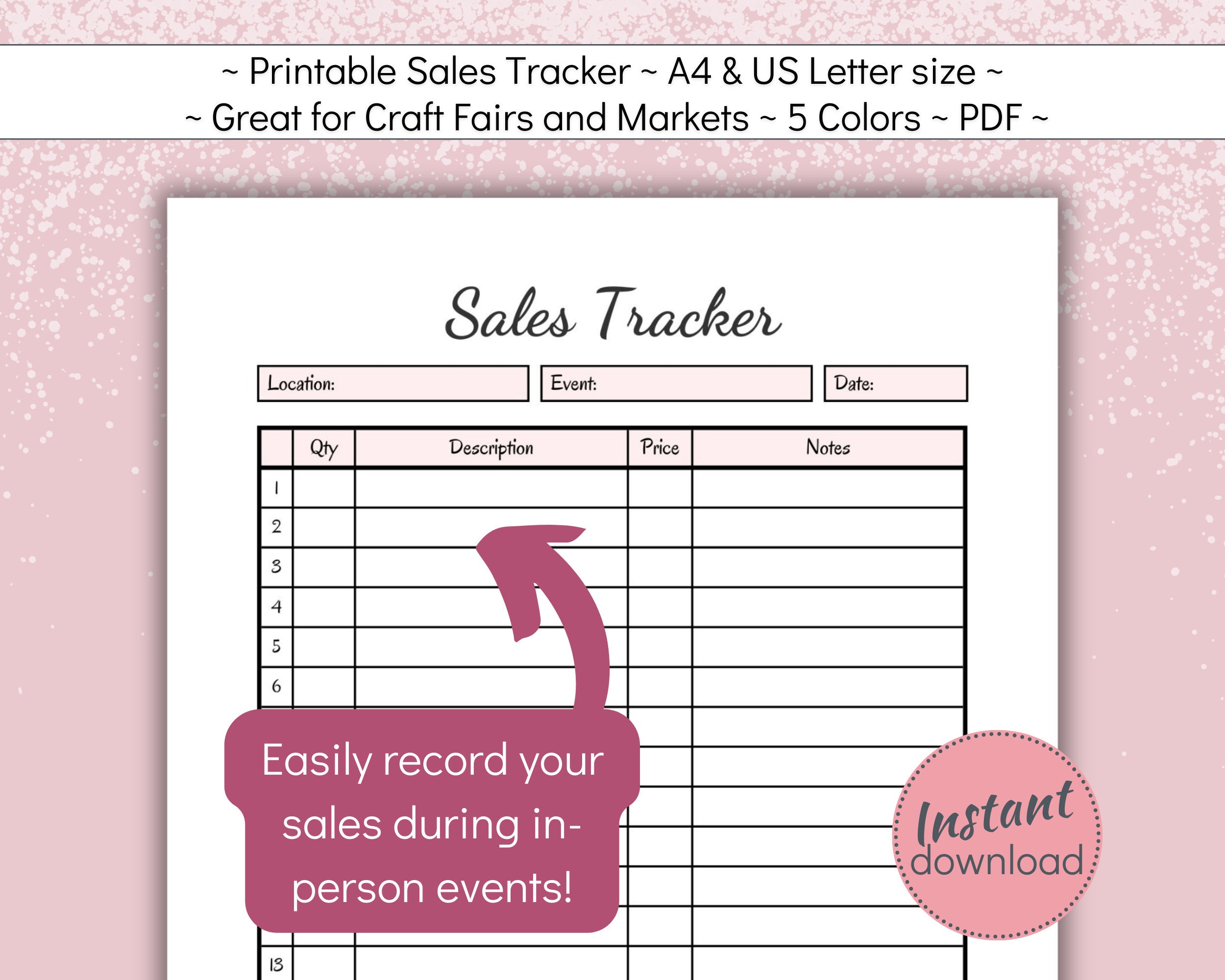 Sales Log Printable, In-person Sales Tracker for Small Business, Craft ...