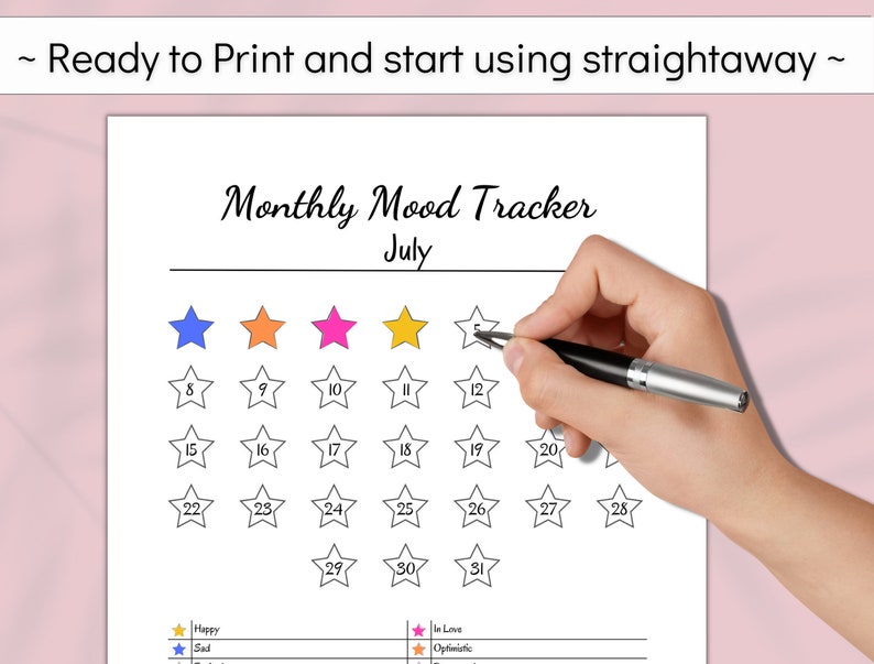 Mood Tracker Printable Bundle, Monthly Emotions Record, Wellness ...