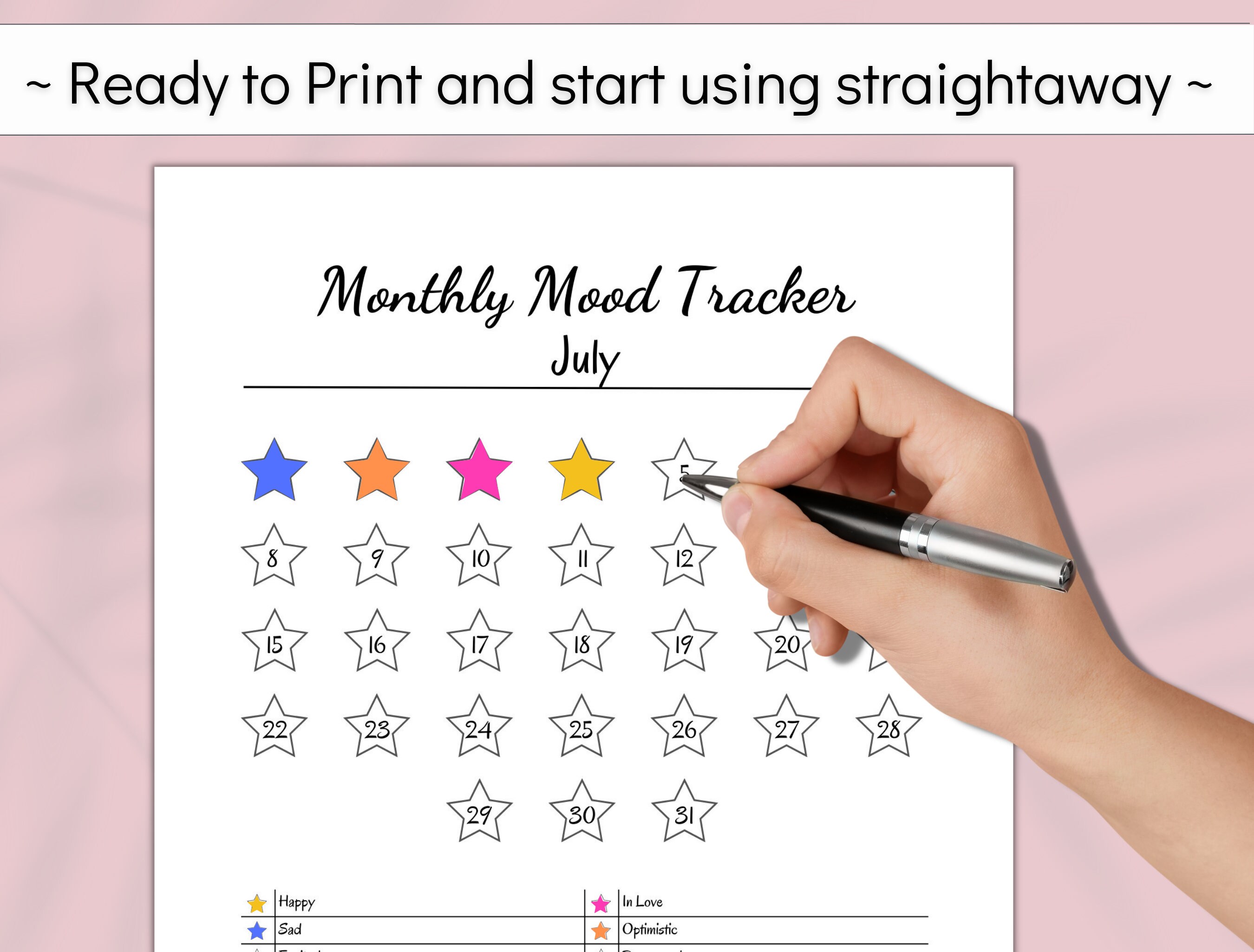 Mood Tracker Printable Bundle, Monthly Emotions Record, Wellness ...