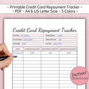 Printable Credit Card Debt Repayment Planner, Payoff Tracker in 5 ...
