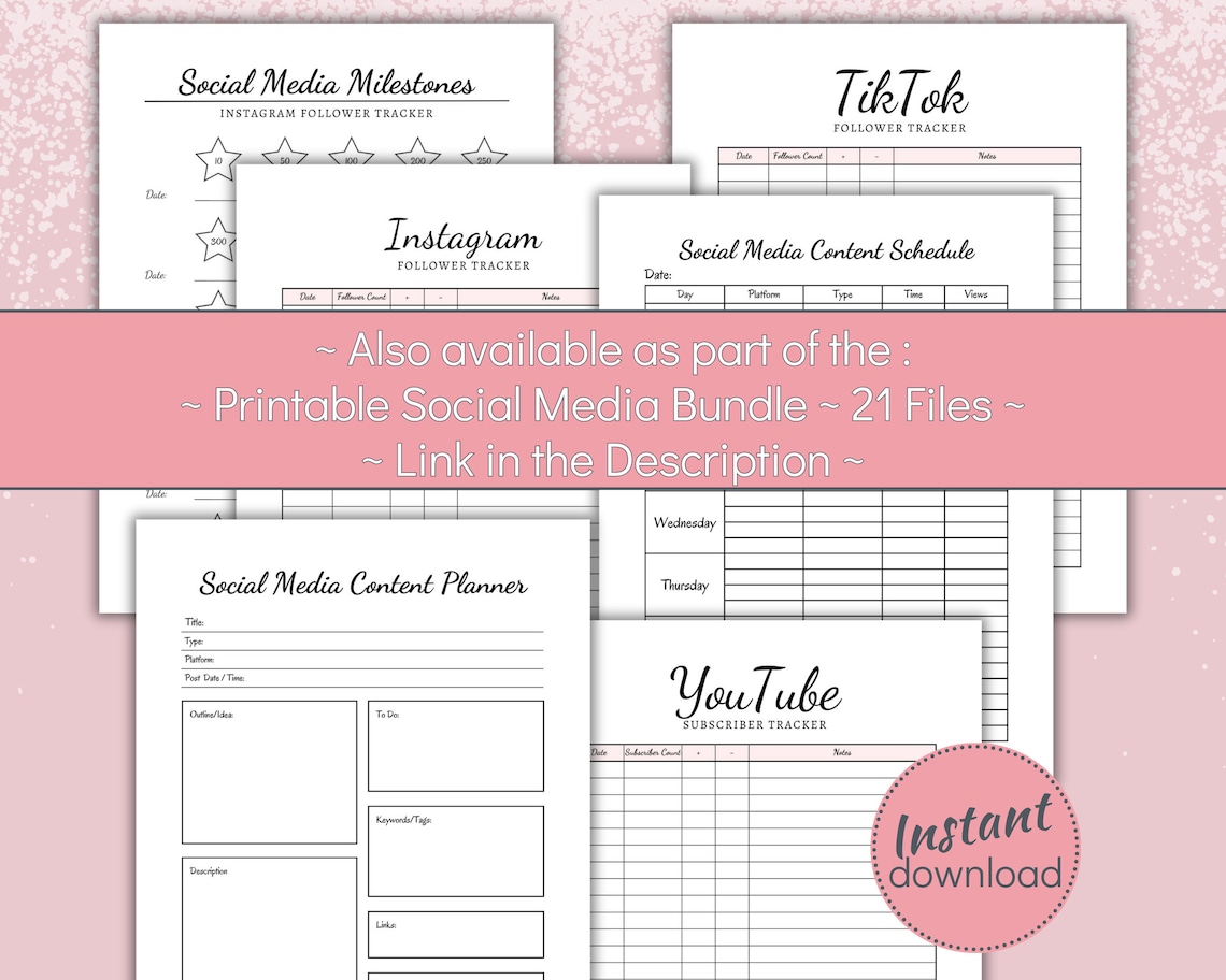 Social Media Milestones Tracker Printable, Youtube, Tiktok, Instagram ...