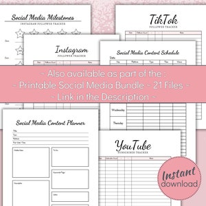 Social Media Milestones Tracker Printable, Youtube, Tiktok, Instagram ...