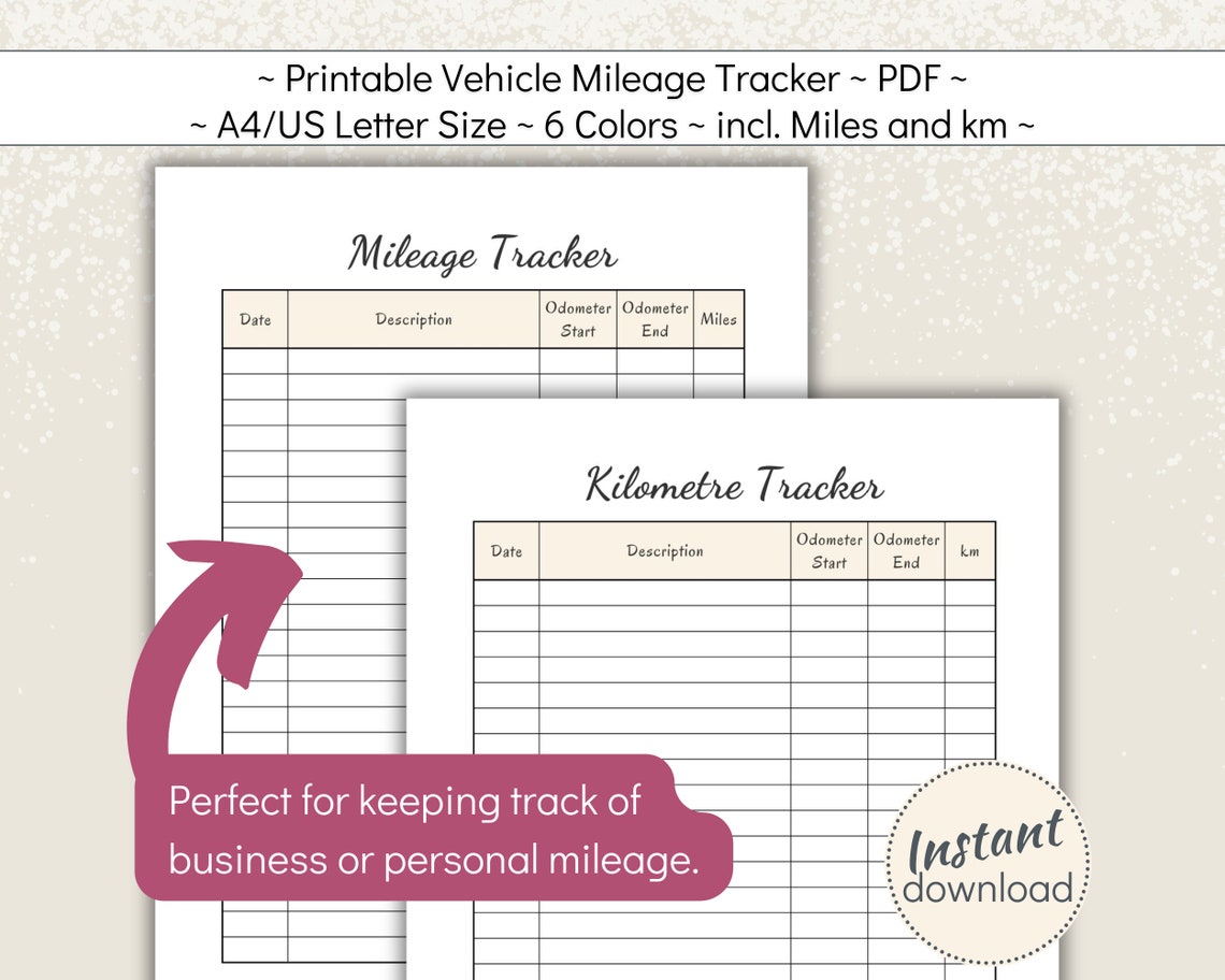 Mileage Tracker Printable, Travel Distance Logbook, Business Miles Log ...