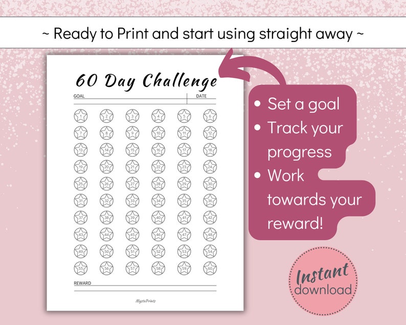 60 Day Challenge Tracker Printable: Goal Setting, Habit Forming (A4, US ...