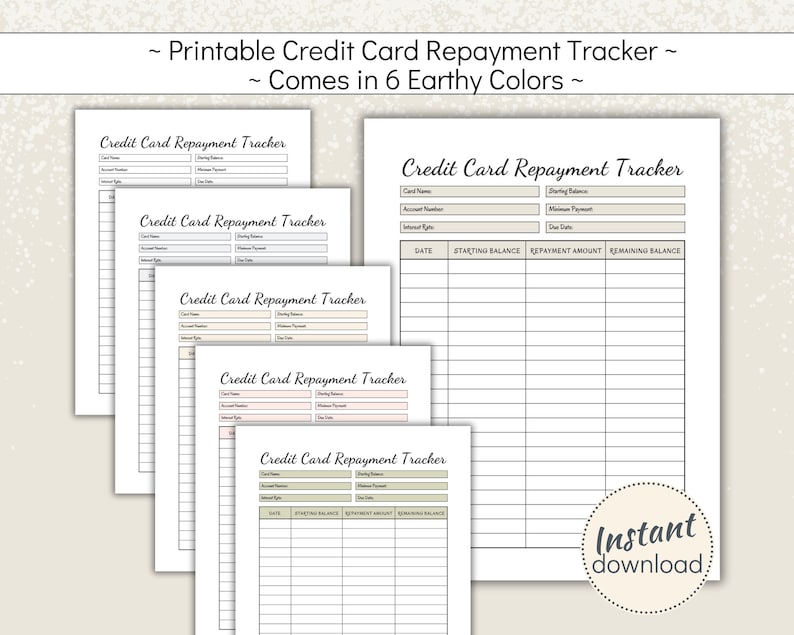 Printable Credit Card Repayment Tracker, Neutral Color Debt Payment ...