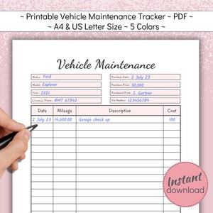 Printable Vehicle Kilometre Log Book, Travel Distance Logbook, Business ...
