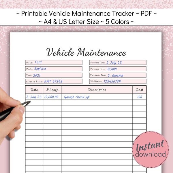 Printable Vehicle Kilometre Log Book, Travel Distance Logbook, Business ...