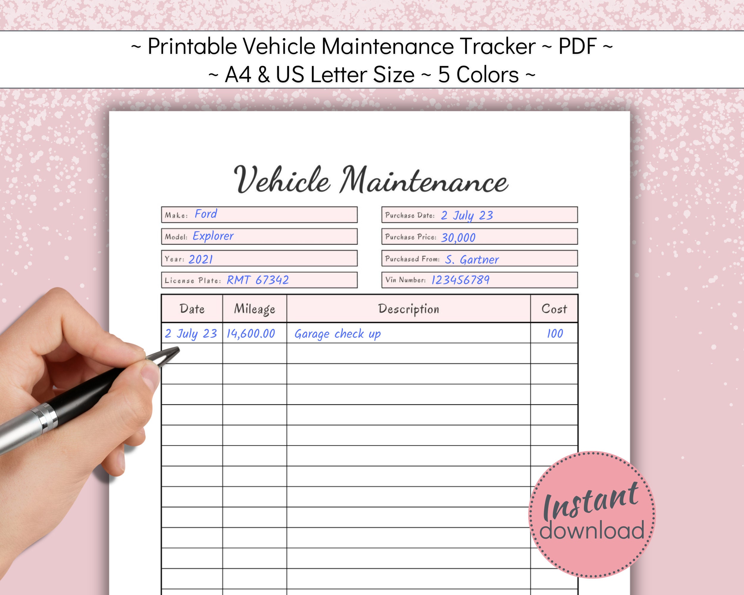 Printable Car Repairs Logbook, Vehicle Maintenance Log Book, Vehicle ...