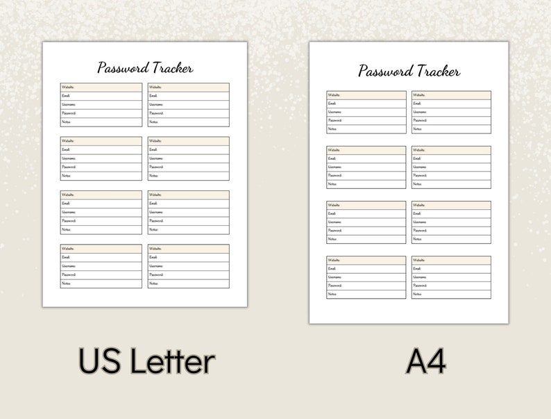 Password Tracker Printable, Website Login Details List, Online Account ...