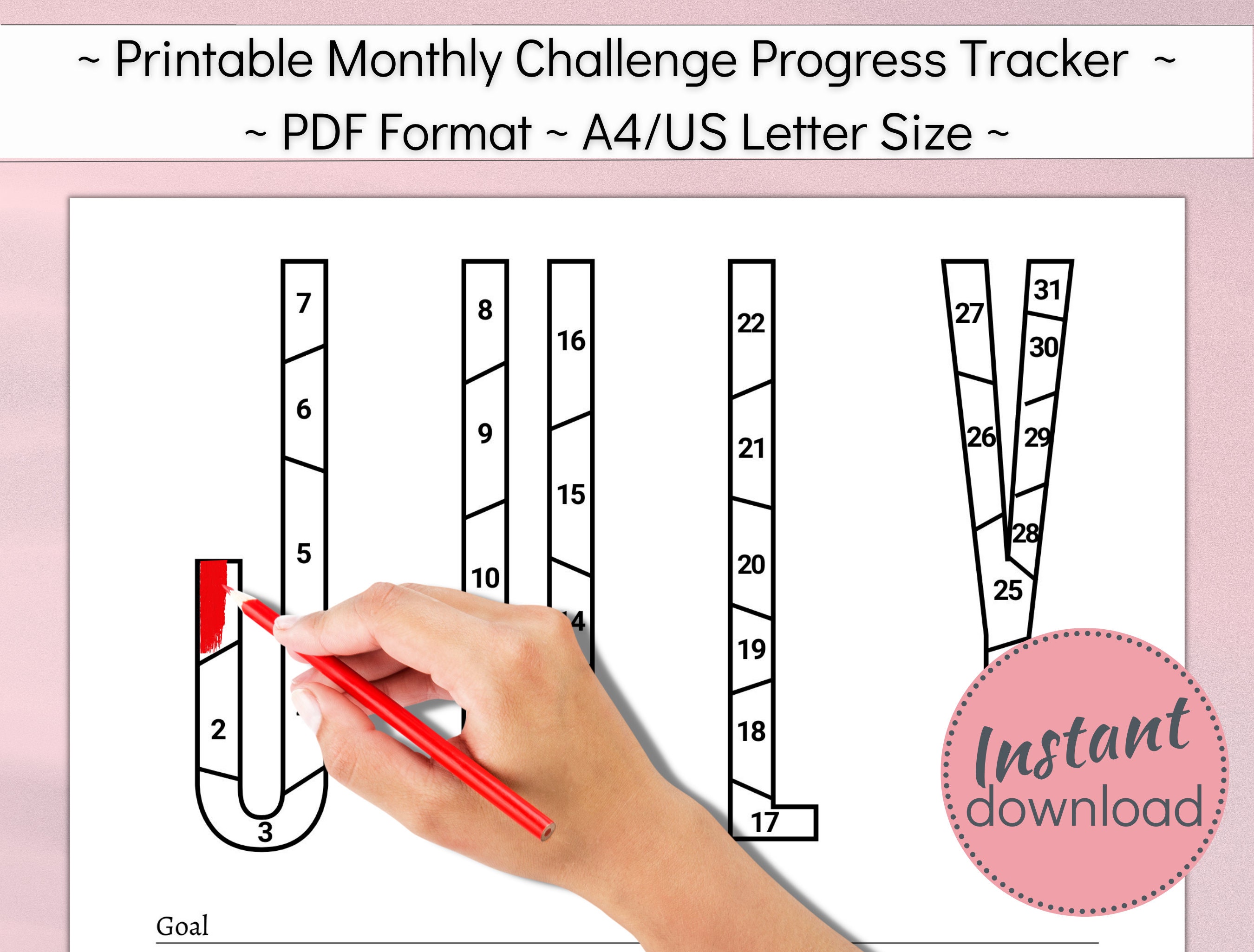 30 Day July Challenge Progress Tracker Printable, Summer Goal Setting ...