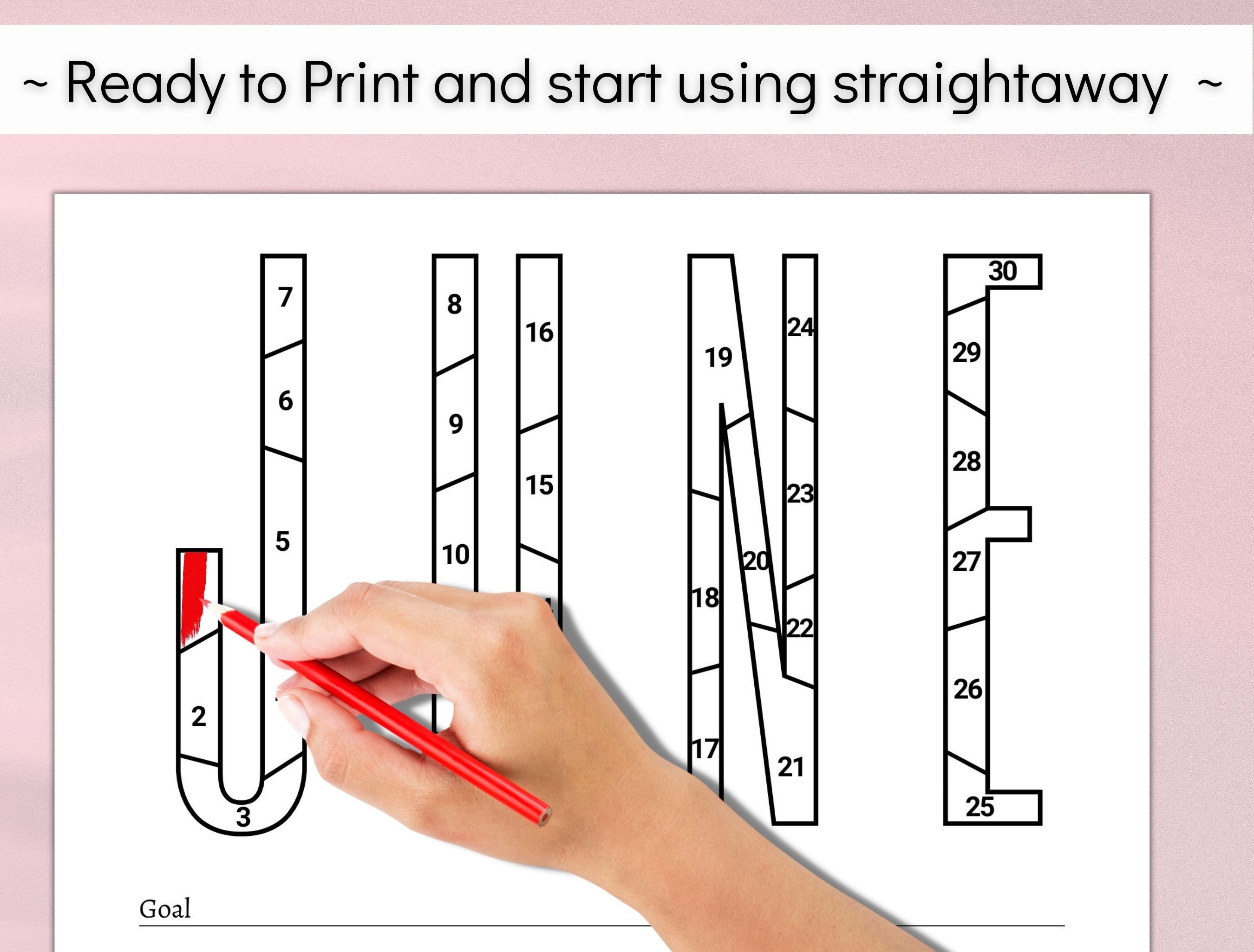 30 Day June Challenge Printable, Summer Goal Setting Coloring Page ...
