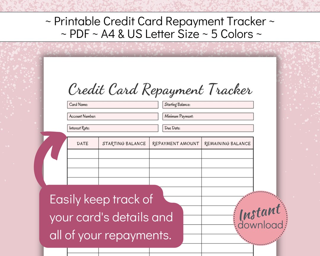 Printable Credit Card Debt Repayment Planner, Payoff Tracker in 5 ...