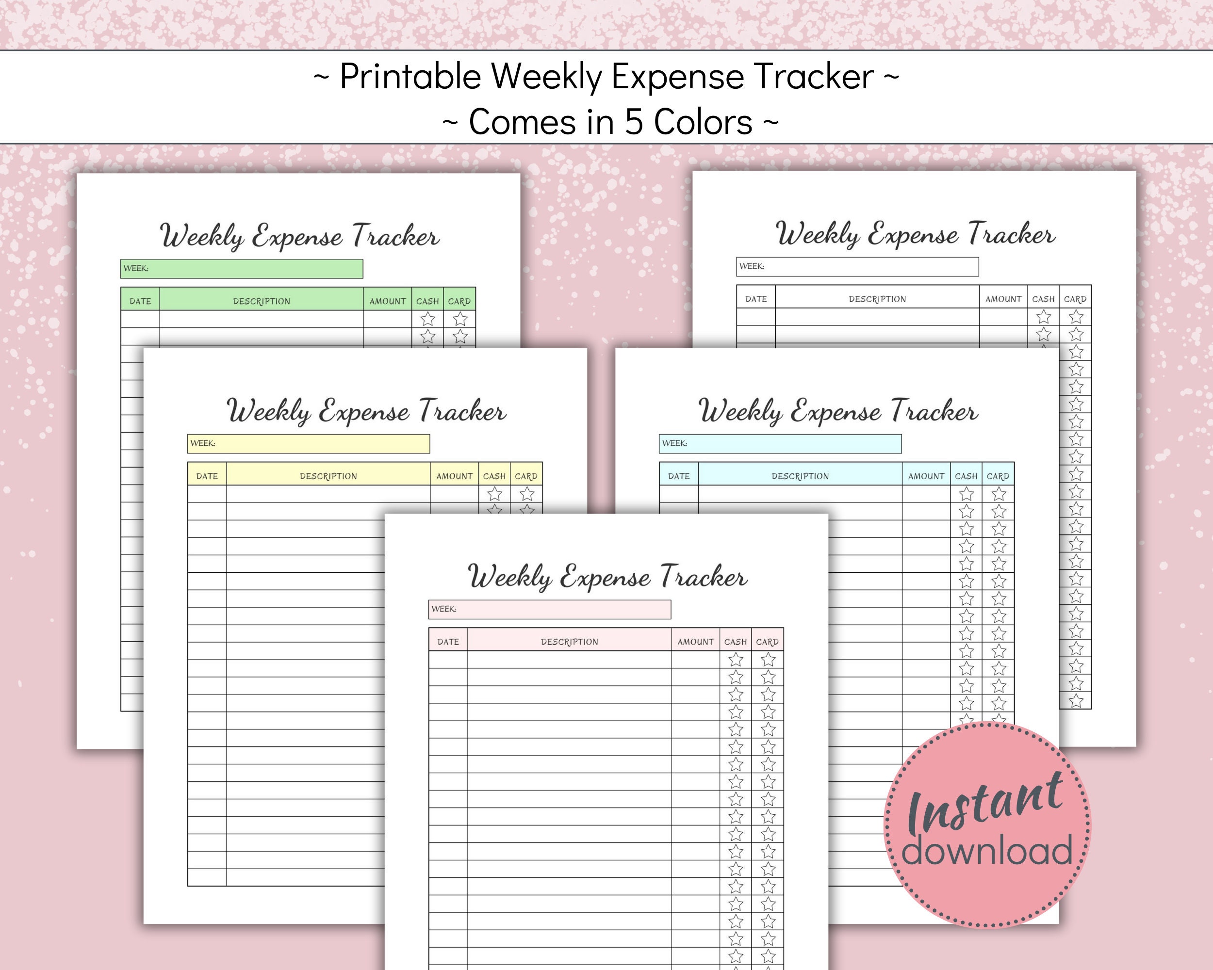 Weekly Expense Tracker Printable, Business and Personal Spending Log ...