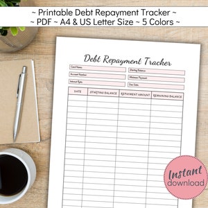Printable Money Repayment Planner, Debt Payment Tracker in 5 Colors ...
