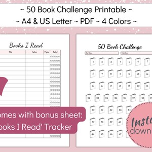 50 Book Challenge Tracker Printable, Booklover Reading Goals, Book ...