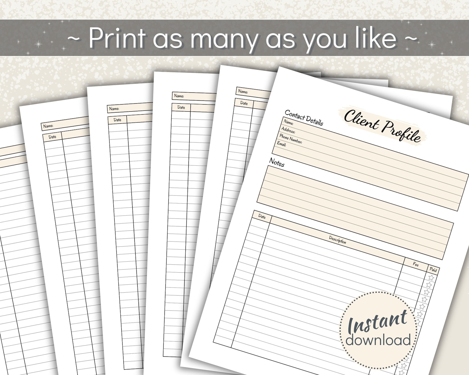 Printable Client Profile, Customer Information Sheet for Hair and ...