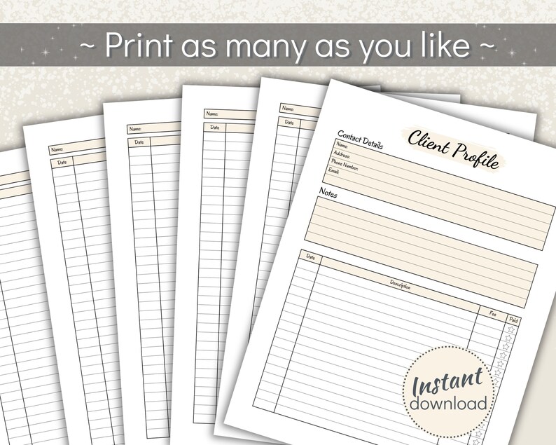 Printable Client Profile, Customer Information Sheet for Hair and ...