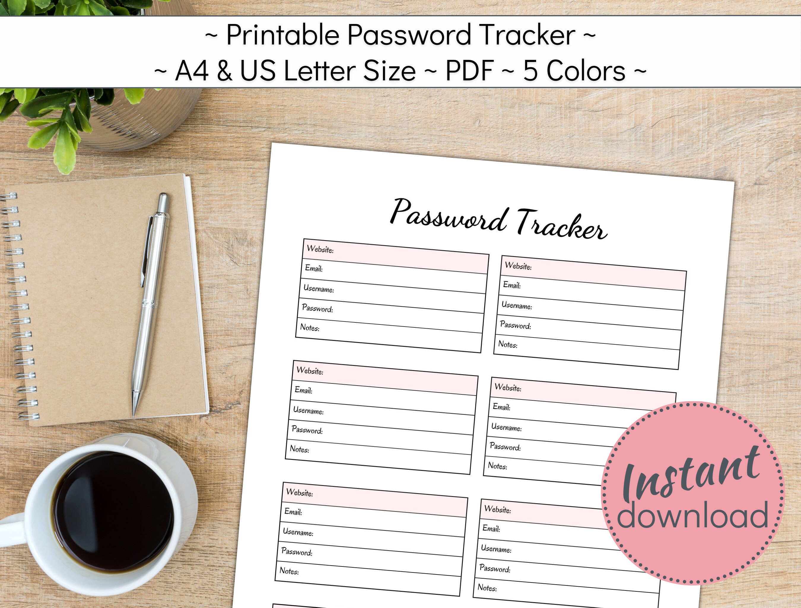 Password Tracker Printable, Website Login Details List, Online Account ...