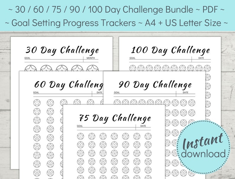 Goal Setting Printable Bundle Challenge Progress Tracker - Etsy