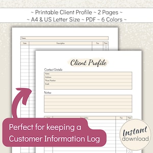 Printable Client Profile, Customer Information Sheet for Hair and ...
