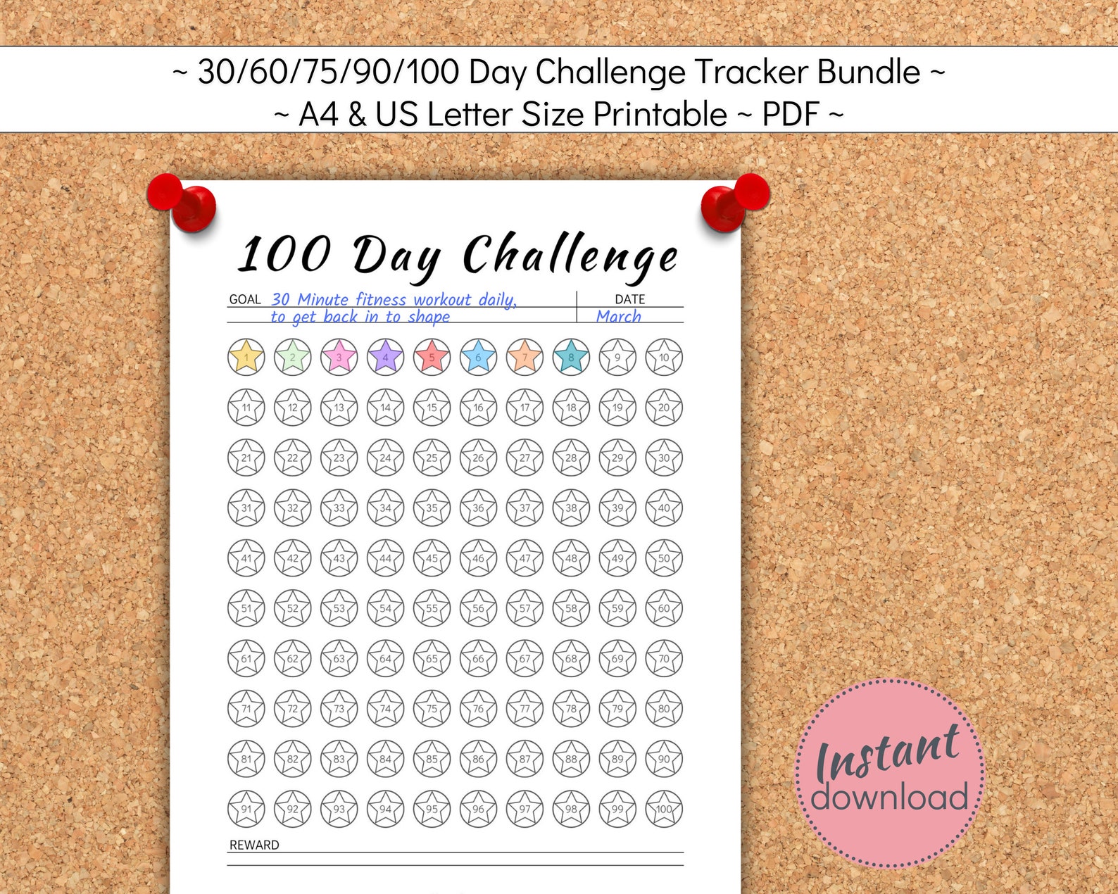 Goal Setting Printable Bundle, Challenge Progress Tracker, Habit ...
