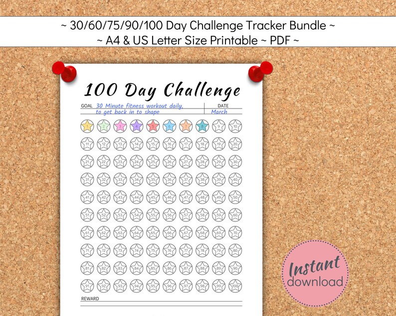 Goal Setting Printable Bundle, Challenge Progress Tracker, Habit ...