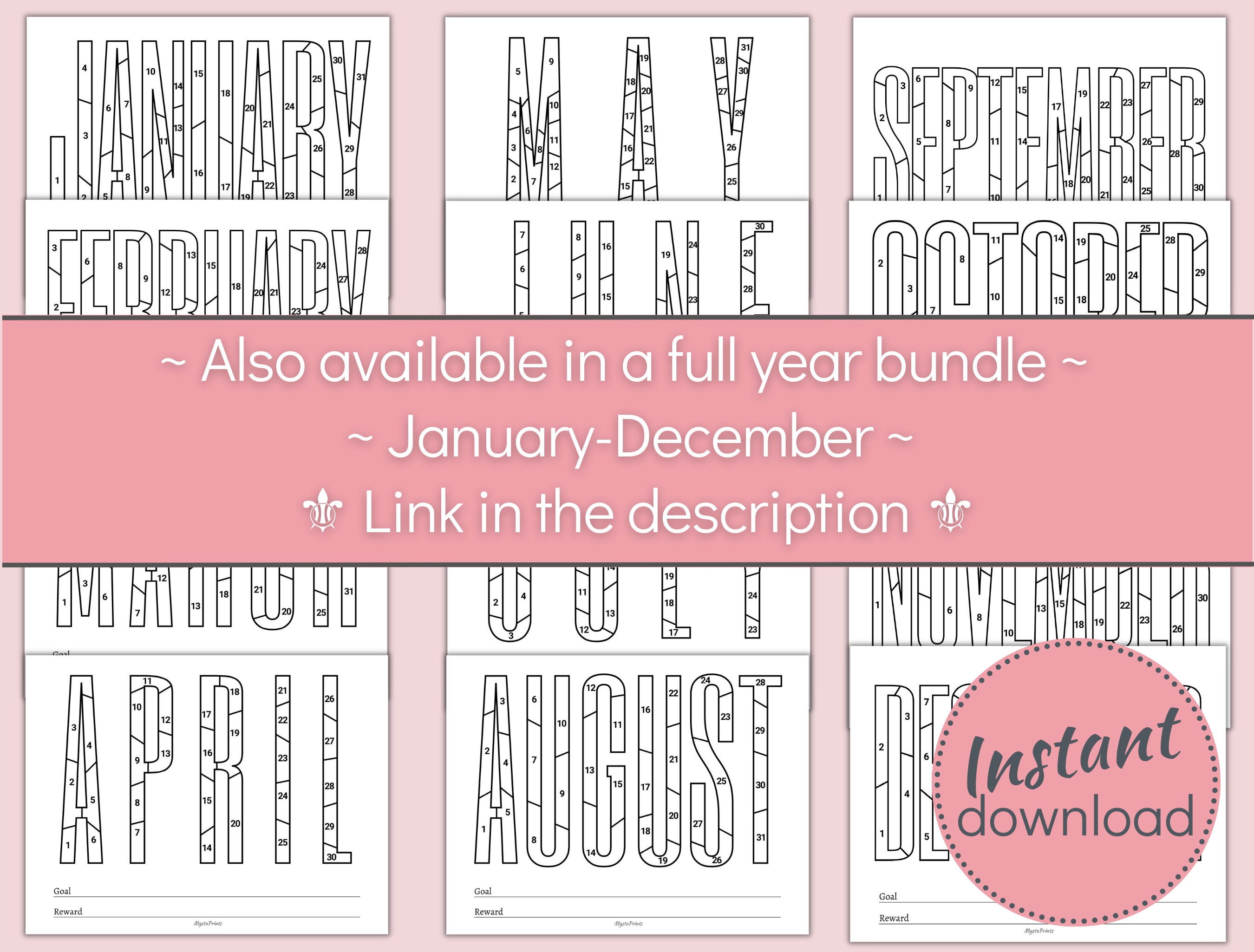 30 Day March Challenge Printable Habit Tracker Coloring Page, Goal ...